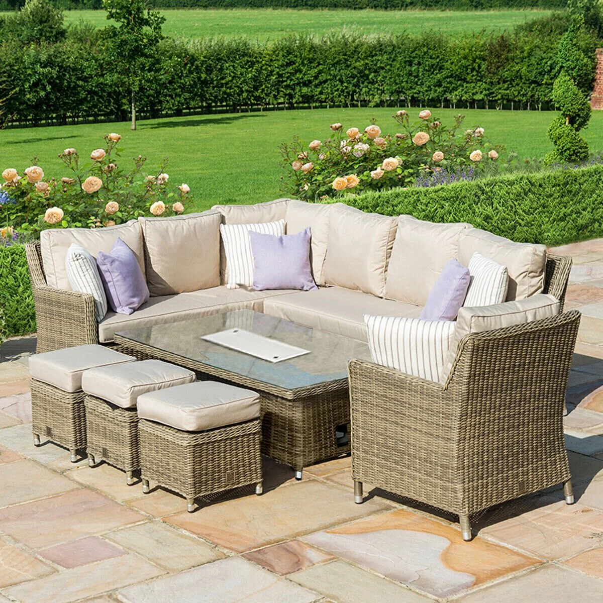 Winchester Corner Rattan Dining Set with Fire Pit Rising Table and ...