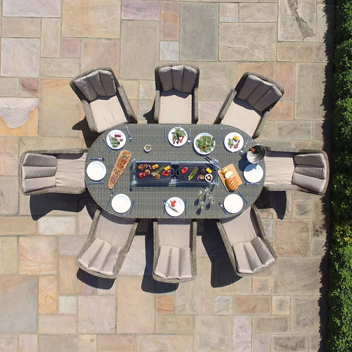 Winchester Venice 8 Seat Oval Rattan Fire Pit Dining Set - SunSet Seating